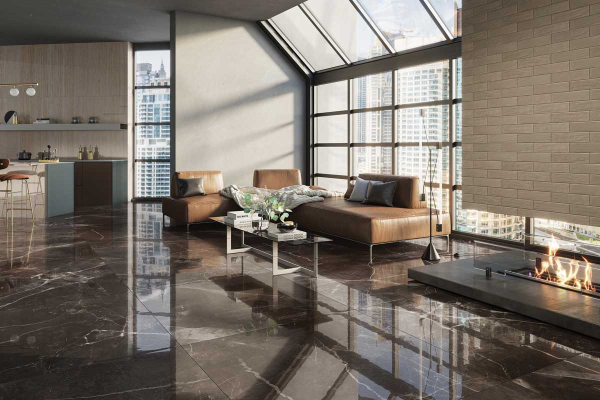 Kosmo Marble Dark Grey Polished Porcelain Tile