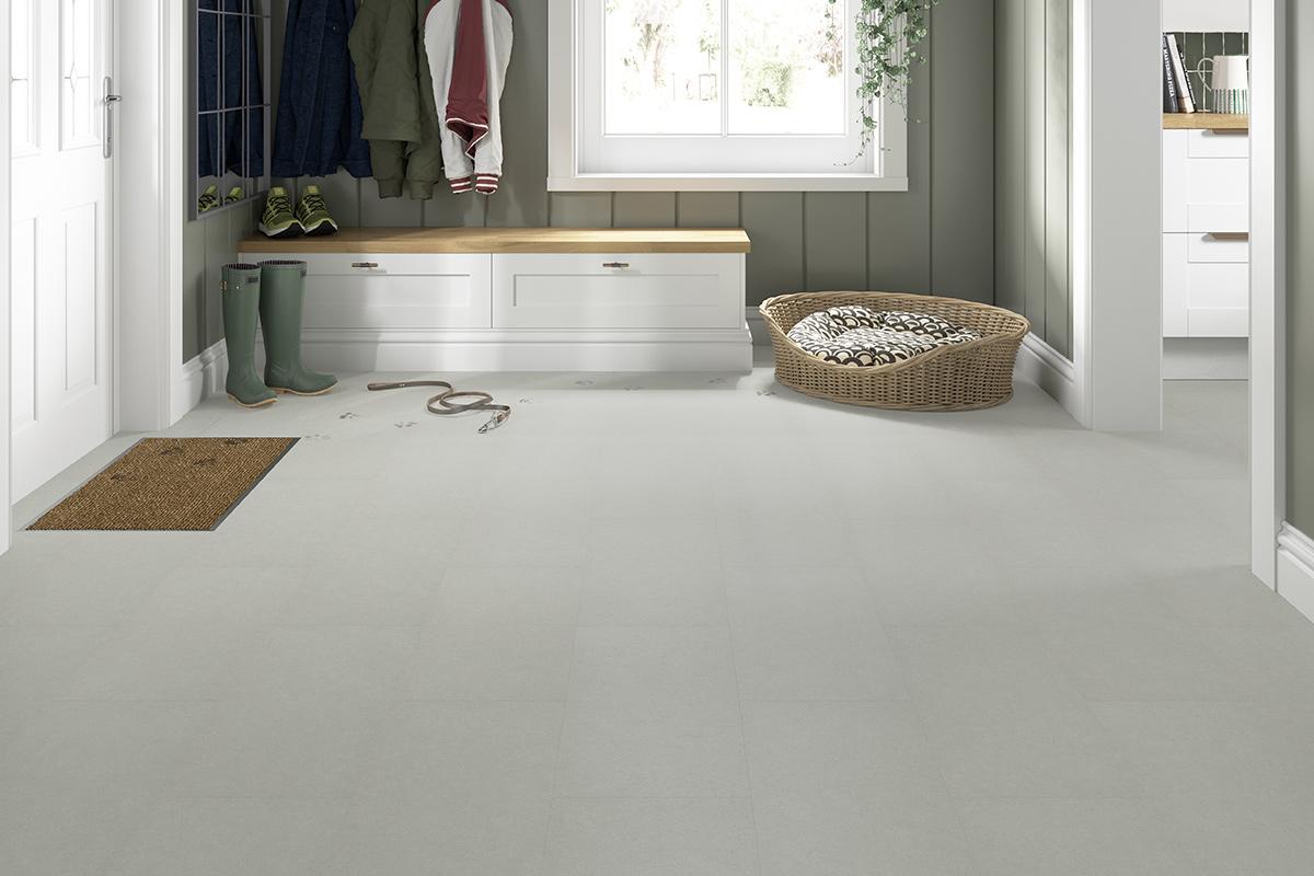 Spectra Luxury Rigid Core Click Vinyl Oyster White Tile Built-in Under