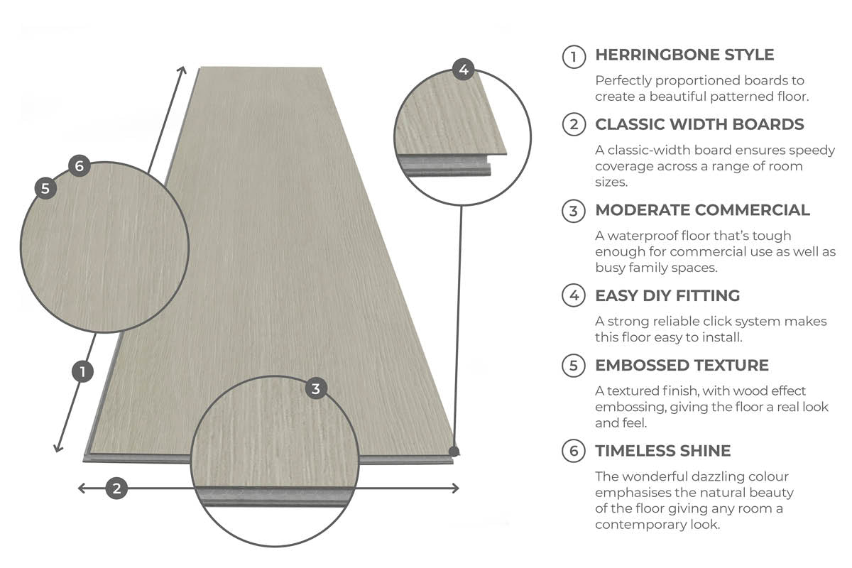 Spectra Luxury Rigid Core Click Vinyl Pearl Oak Herringbone Built-in U