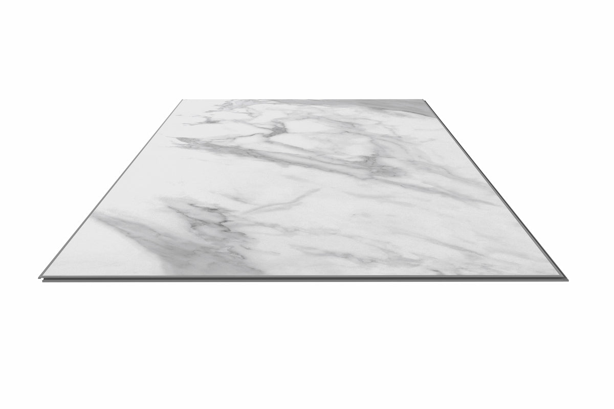 Audacity Rigid Core Pre-Grout Click Vinyl White Marble Tile Built-in U