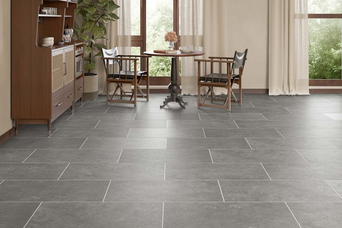 Audacity Rigid Core Pre-Grout Click Vinyl Iron Grey Tile Built-in Unde